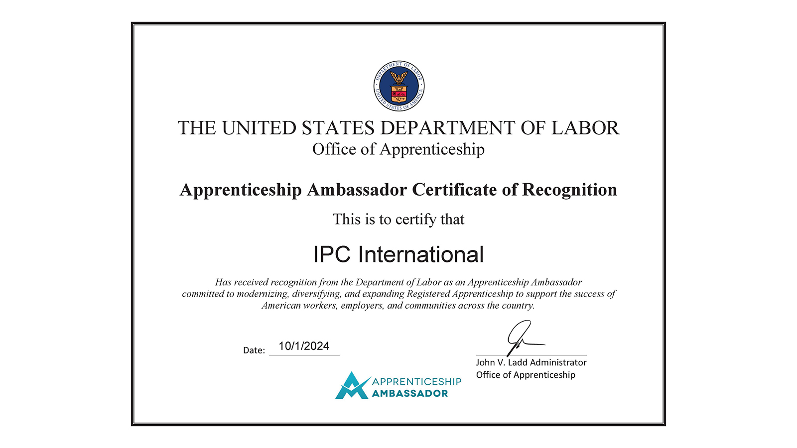 IPC Named U.S. Department of Labor Apprenticeship Ambassador | electronics.org